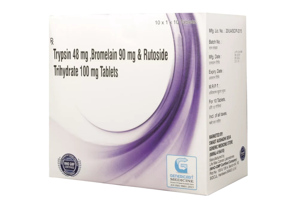 TRYPSIN 48 MG + BROMELAIN 90 MG + RUTOSIDE TRIHYDRATE 100 MG 10 TABLETS ...